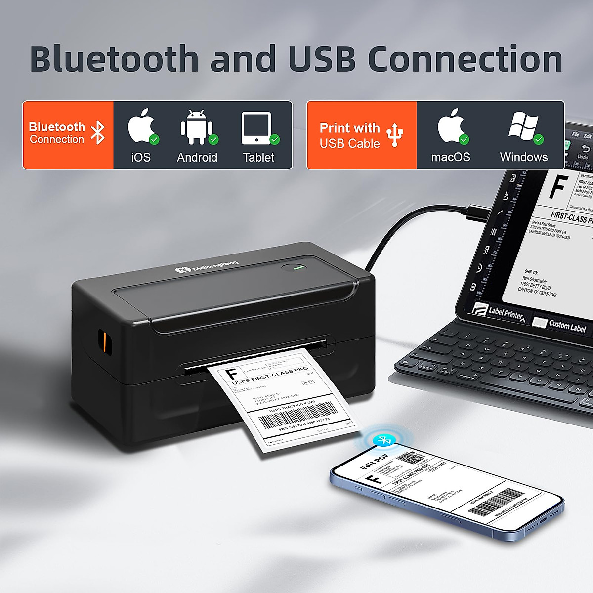 Meihengtong Thermal Label Printer - Milestone Shipping Label Printer High Speed Label Makers 4x6 Label Printer Compatible with Ebay,Shopify,UPS,Amazon,Etsy, Support Windows&Mac (Gray)