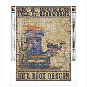Mingchu Diamond Painting DIY Kits Purple Tail Book Dragon Books and Hot Coffee Full Circle Crystal Embroidered Waterproof Canvas Cross Stitch Kits,for Home Decor Restaurant Decor 8x12inch