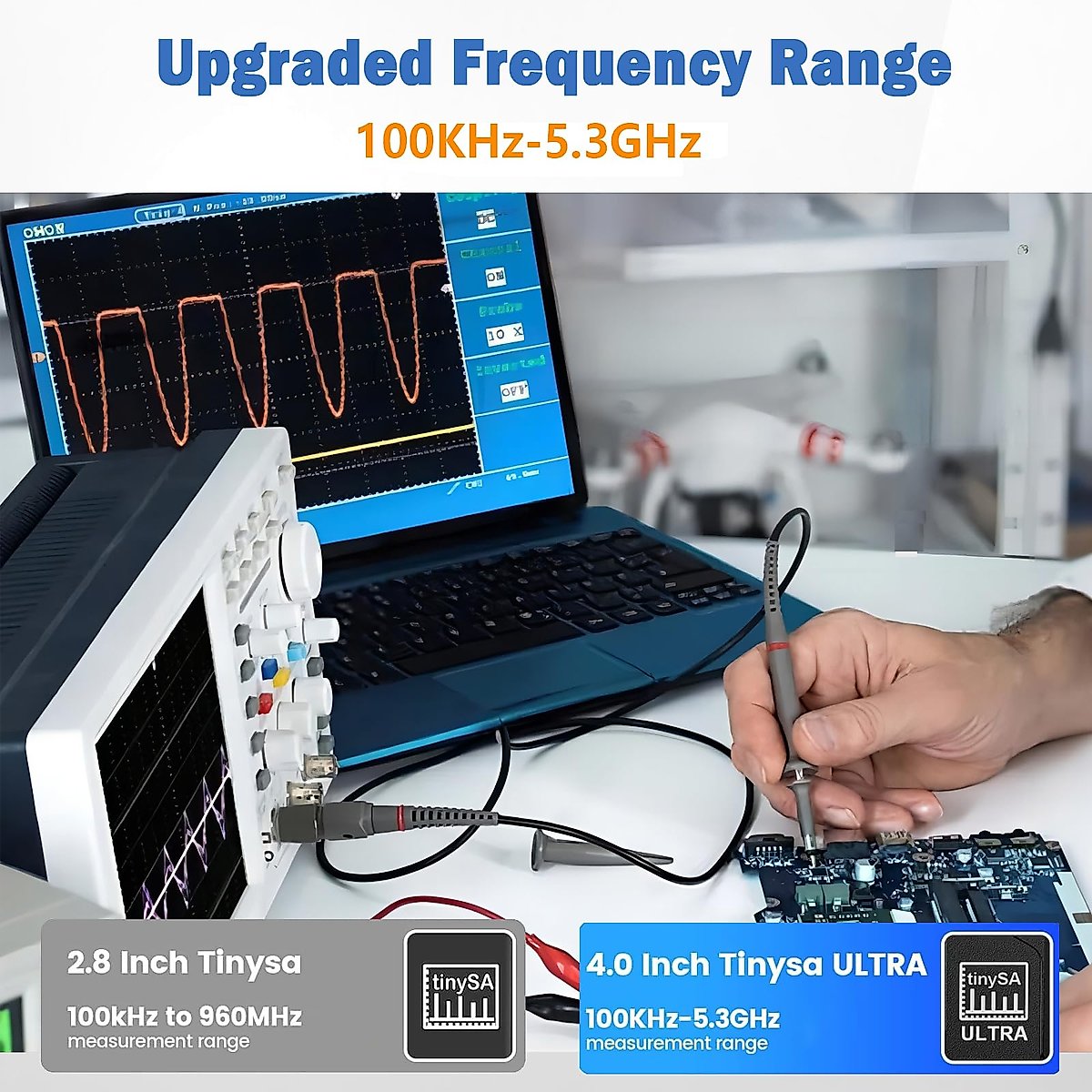 Upgraded TinySA Ultra Spectrum Analyzer, GOOZEEZOO 4inch 100kHz-5.3GHz Frequency Analyzer 2-in-1 100kHz to 800MHz MF/HF/VHF UHF Input 3000mAh Battery & 32GB SD Card V0.4.5.1