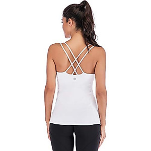 RUNNING GIRL Yoga Tank Tops for Women Built in Shelf Bra B/C Cups Strappy Back Activewear Workout Compression Tops(BX2288 White.M)