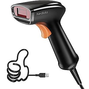 Kedida Barcode Scanner, Handheld Inventory 1D Bar Code Scanners for Computer, Automatic Label UPC EAN Reader with 6ft/2m Long USB Cable Used for Supermarket Warehouse Library and More