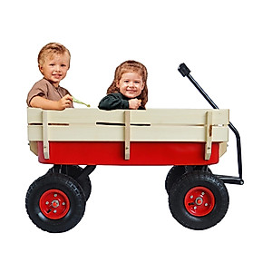 TRIPLE TREE Collapsible Folding Wagon, Push Pull Foldable Beach Wagon Cart with All-Terrain Wheels, Heavy Duty Utility Grocery Wagon for Outdoor Camping Garden Sport Shopping,Red+White