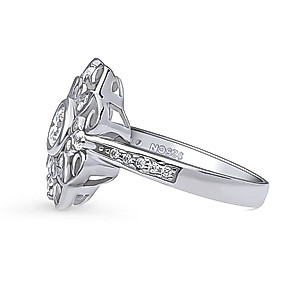 BERRICLE Sterling Silver Halo Round Cubic Zirconia CZ Flower Cocktail Fashion Ring for Women, Rhodium Plated Size 5