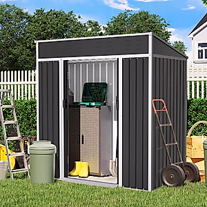 Patiomore 4X6 FT Outdoor Garden Storage Shed Yard Tool Storage Steel House with Sliding Door (White)