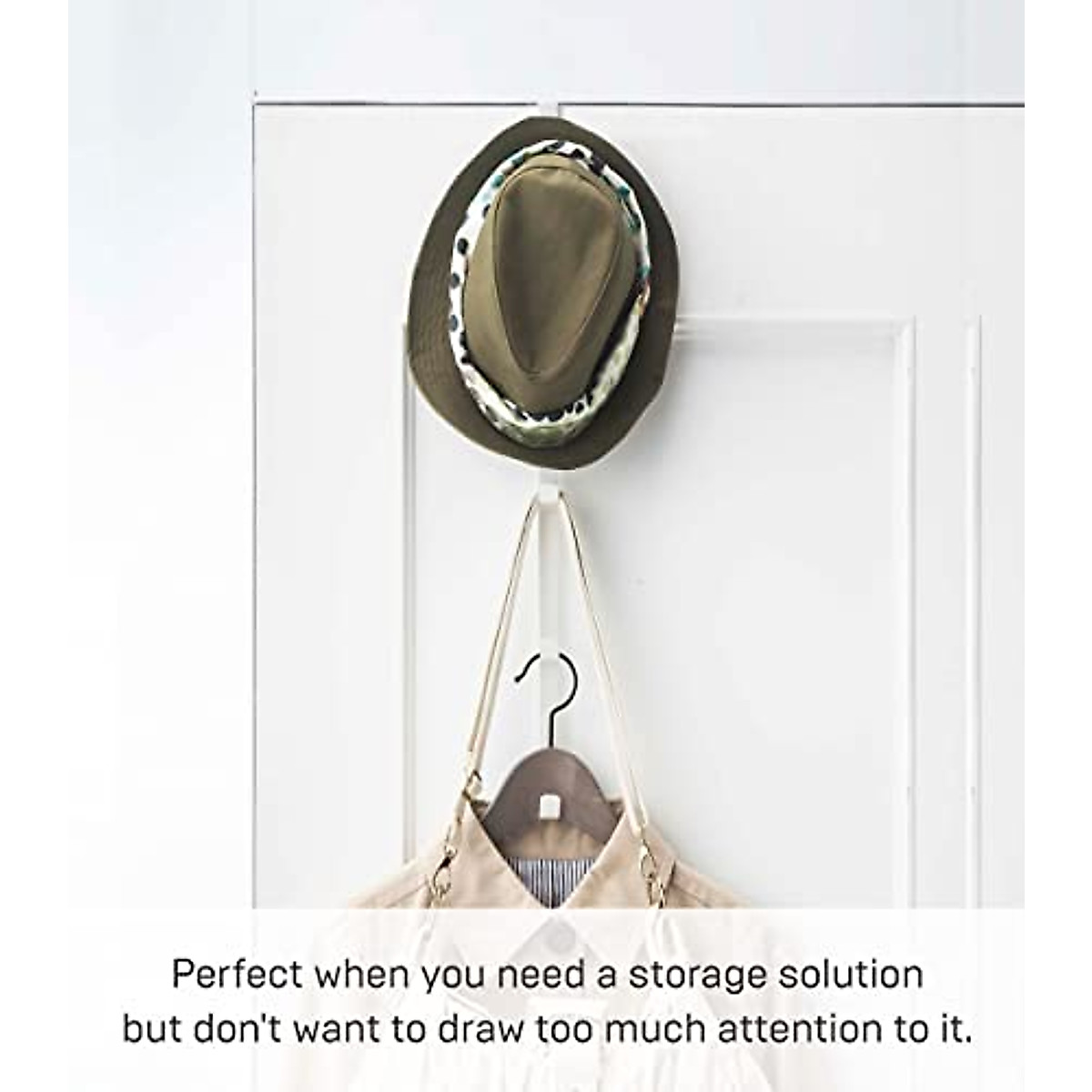 Yamazaki Home Over The Door Hooks - Vertical Hanging Coat Rack, Steel, Over-the-Door, No Assembly Req., Fits Doors up to 1.375" thick, white