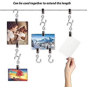 50PCS Curtain Clips with S Hooks for Hanging Party String Lights Outdoor Wire Holders Clamp Hangers Gutter Hooks, Stainless Steel Silver