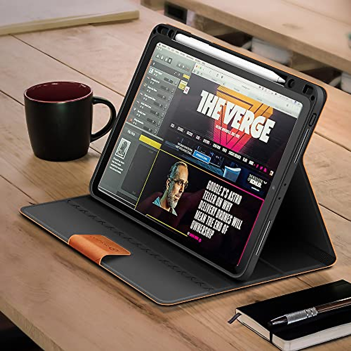BloxFlag Case for iPad Pro 12.9 6th/5th/4th/3rd Generation with Card Pocket/Pencil Holder/Typing Angle Auto Sleep/Wake iPad Pro 12.9 2022/2021/2020/2018 Vegan Leather Cover (Brown)
