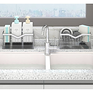 Kitchen Sink Caddy Sponge Holder for Kitchen Sink, Quick Draining, SUS 304 Stainless Steel Sponge Organizer, Basket for Cleaning and Scrub Tool, Kitchen Sink Brush Caddy Holder