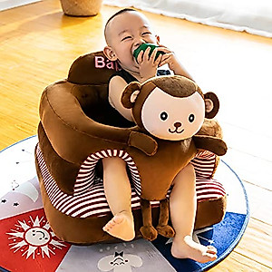 Baby Support Seat, Cute Baby Sofa Chair for Sitting Up, Comfy Plush Infant Seats (Monkey,W17.5" x H17.5")