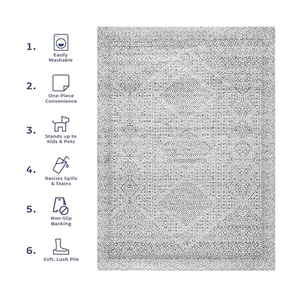 nuLOOM 6' Round SpinClean Machine Washable Stain-Resistant Area Rug with Non Slip Backing, Low Profile for Living Room, Bedroom, and Dining Room, Hart Grey