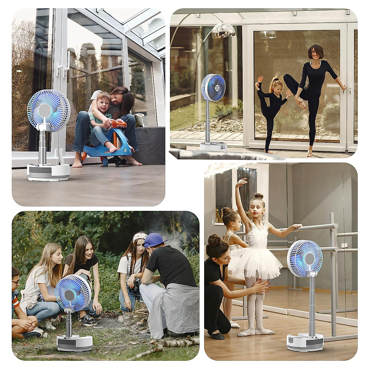 Socool 20000mAh 8" Portable Fan Battery Operated Fan, Oscillating Charging Fan, Remote Control LED Light, 112 Hours Working Portable Foldable Fan for Camping Travel Outdoor (White 2000mAh, 8inch)