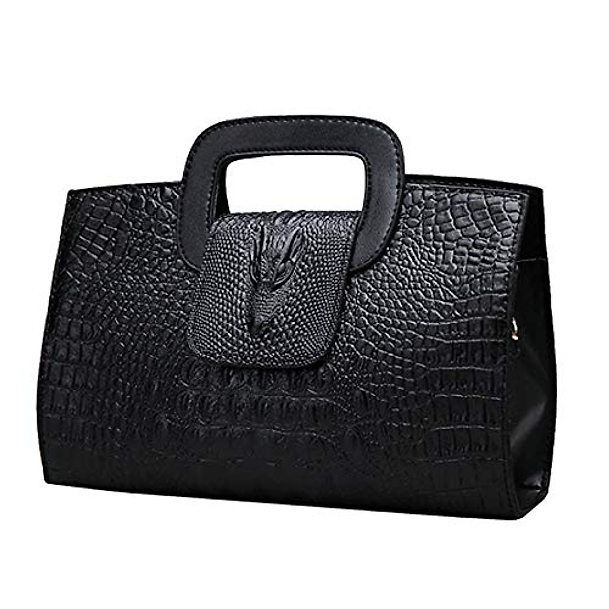 Rebecca Women Top-Handle Handbag Vintage Soft Crocodile Pattern Shoulder Bag, Black