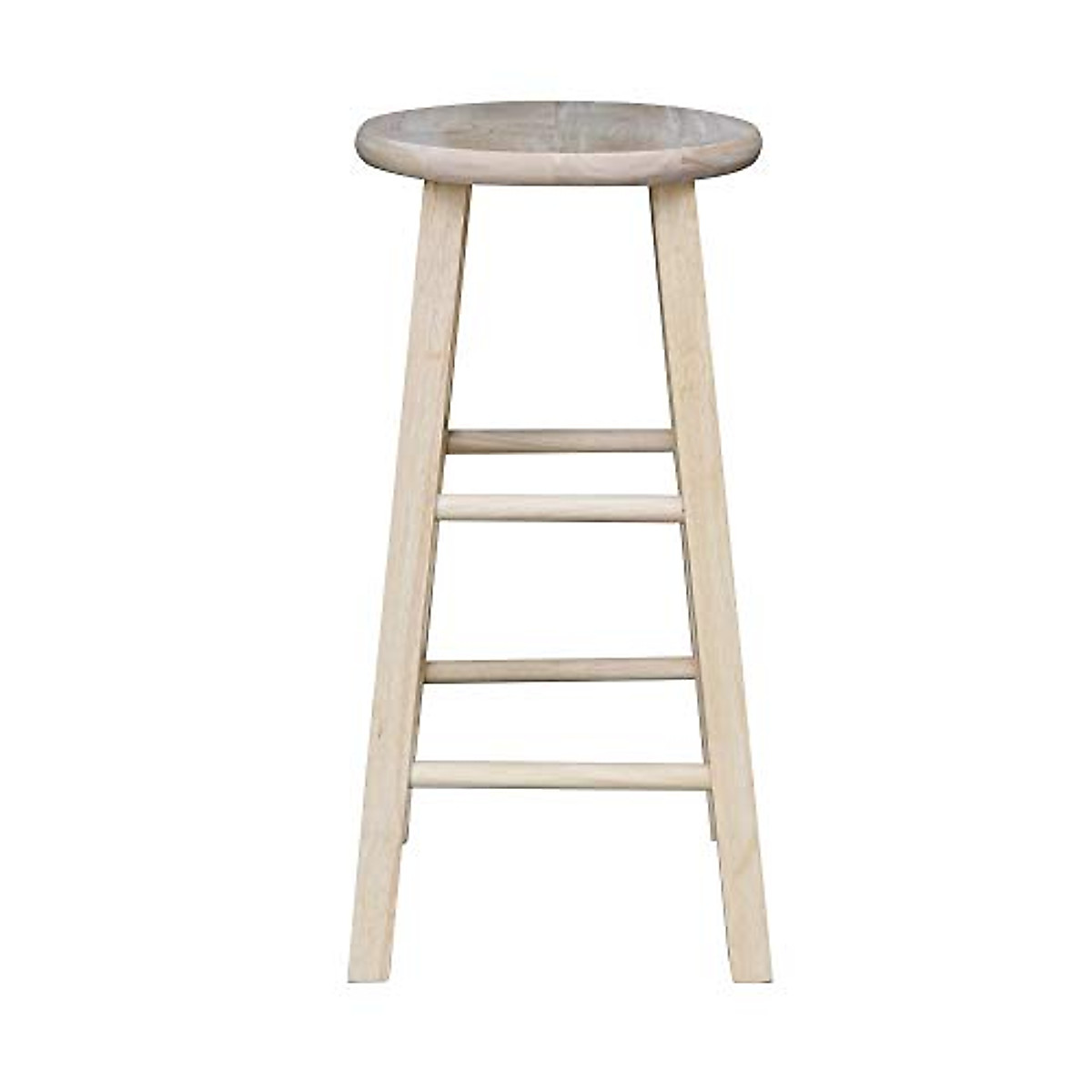 IC International Concepts, Unfinished H Round Top Wooden Stool, Solid Parawood Kitchen/Dining Barstool, Fully Assembled, 225 lb Weight Capacity, Paint or Stain in Any Color, 24-Inch