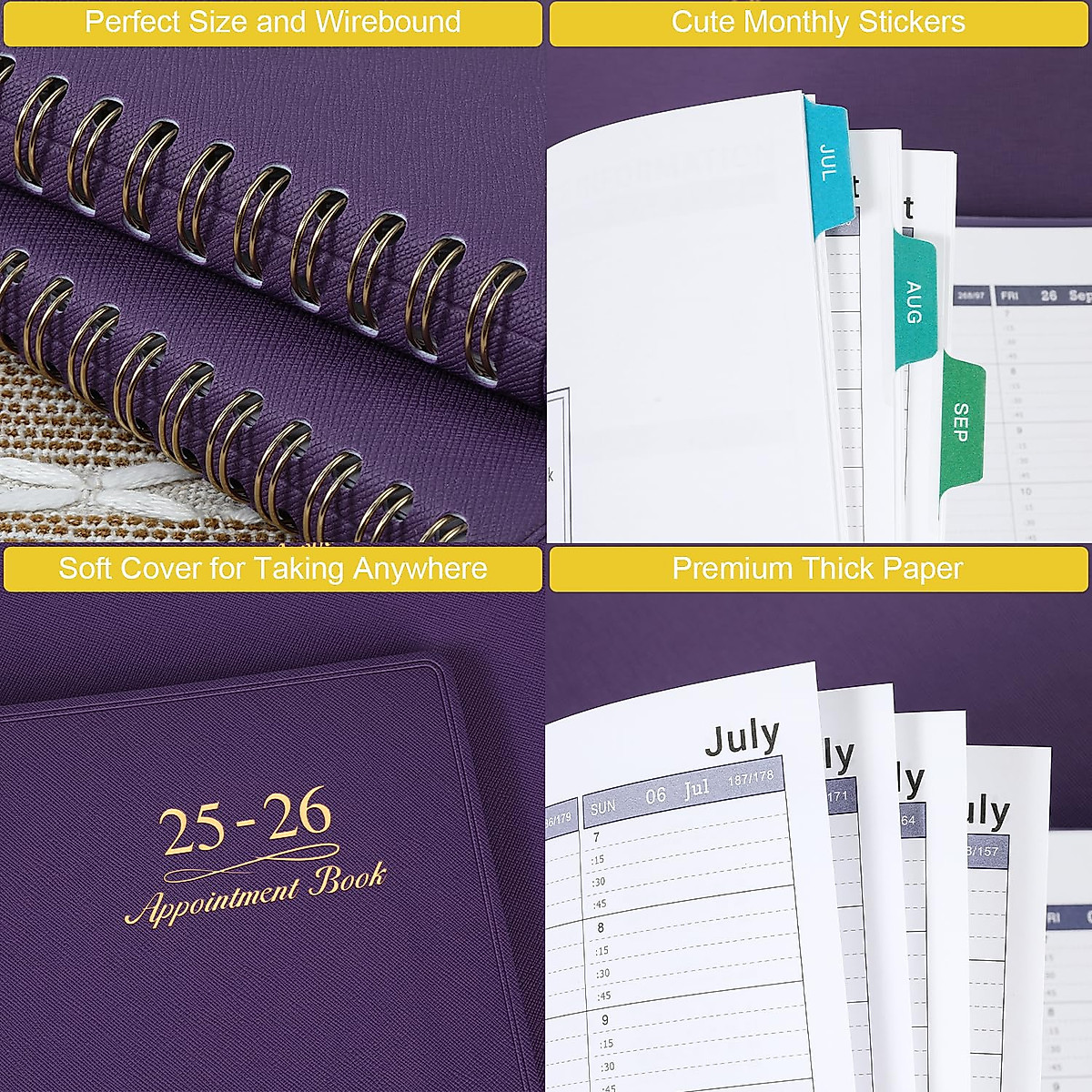 2023 Appointment Book - Weekly Appointment Book 2023, January - December 2023, Hourly Planner with Tabs, 15 Minutes, 8.26"x 10.7", Wirebound - Purple
