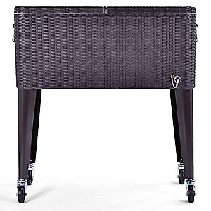 Safstar Outdoor Cooling Bin, 80 Quart Rattan Patio Beverage Chest with Lockable Wheels and Bottle Opener, Rolling Cooler Cart for Backyard Garden Pool Party