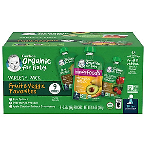 Gerber 2nd Foods Organic for Baby Puree Blend Pouches Variety Pack, Fruit & Veggie Favorites (Variety)