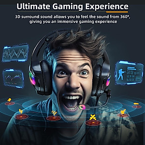 Tatybo Gaming Headset for PS5, PS4, PC, Gaming Headphones with Noise Cancelling Microphone, Over-Ear Gamer Headset with Stereo Sound for Laptop Switch Xbox (Black)