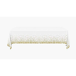 White Plastic Tablecloths - 12 Pack - 54 X 108 | Gold Dot Disposable Tablecloths | Plastic Tablecloth | White Tablecloths | Plastic Table Cover | Paper Tablecloths For Bbq, Party, Fine Dining, Wedding