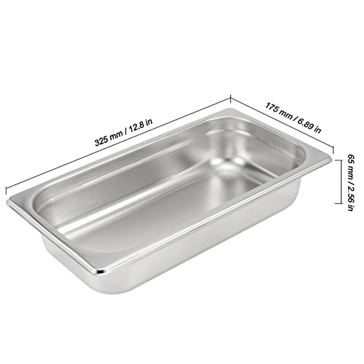 4 Pack 1/3 Size x 2.5 Inch Deep Steam Table Pan, 12.8"x6.9"x2.6" Stainless Steel Anti-Jam Hotel Pan for Food Warmer, Buffet Server, Restaurants and Catering Supplies, 22 Gauge