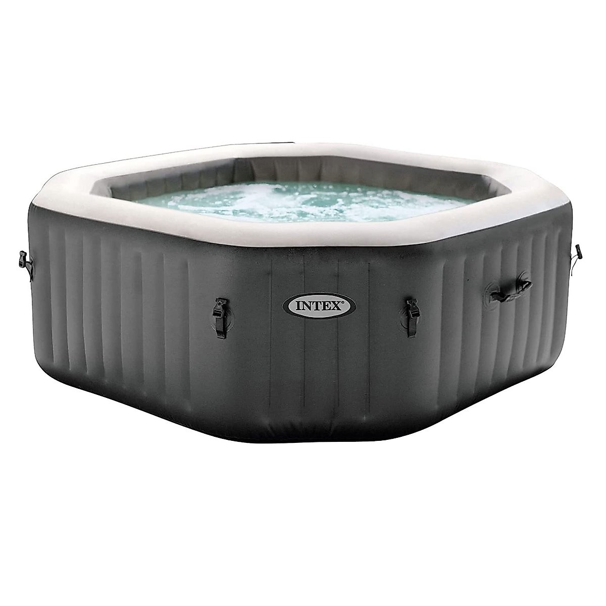 INTEX 28433EP PureSpa Bubble Deluxe Spa Set: Includes Energy Efficient Spa Cover – 120 Bubble Jets – Octagonal Design – 4 Person Capacity – 71" x 71" x 28"