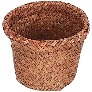 Veemoon Small Waste Basket Wicker Waste Basket Rattan Trash Can Garbage Container Bin Small Woven Flower Vase Plant Basket Laundry Basket for Home Office 15cm Rattan Basket