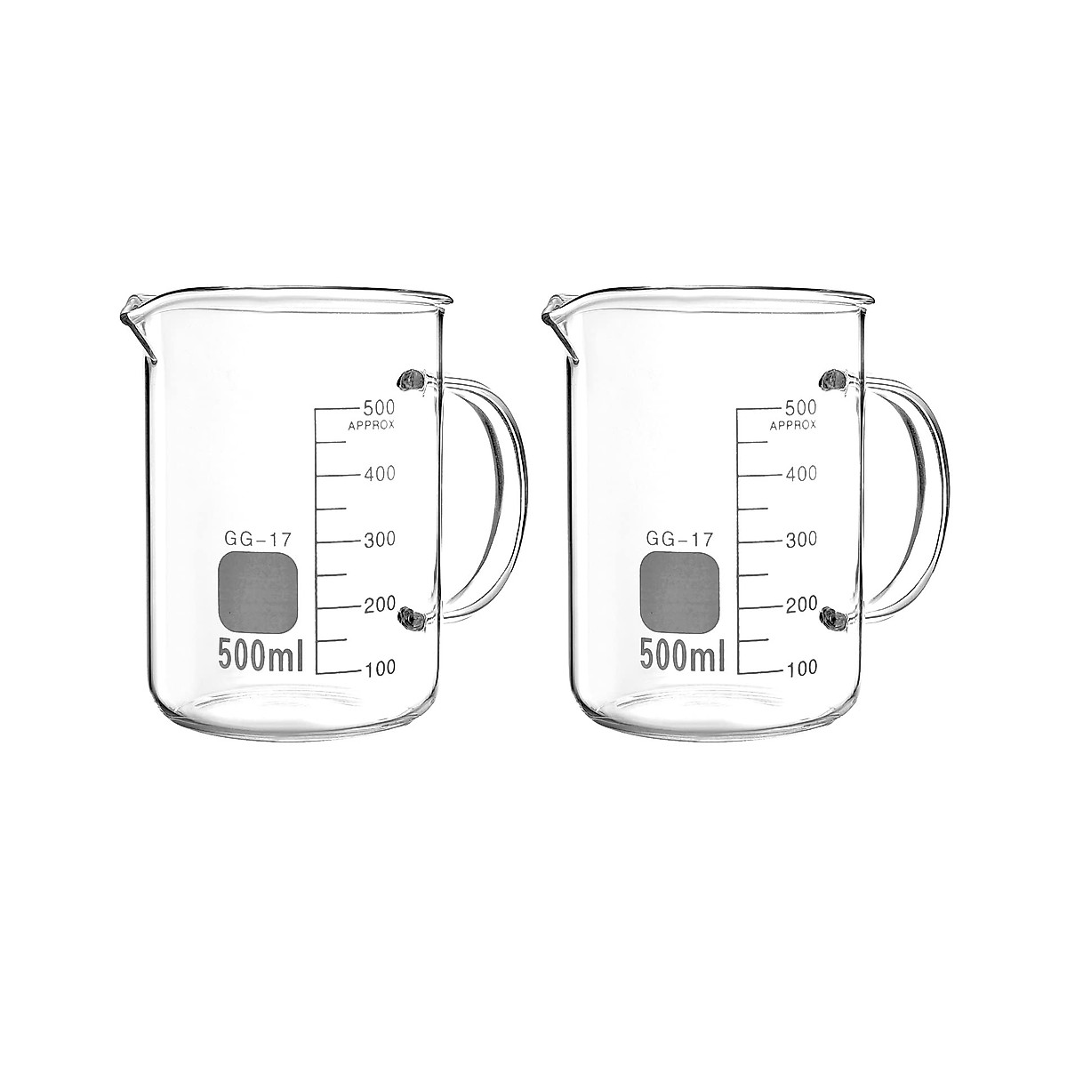 QWORK Beaker with Handle, 500ml Measuring Cup, Borosilicate Glass,Beaker Mug with Pouring Spout, 2 Pack