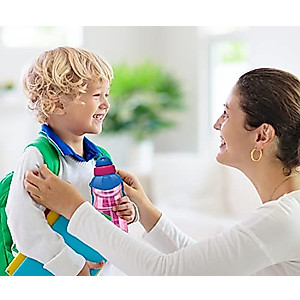 4- pack Kids Water Bottle with Straw for School 13 oz Spill Proof Sippy Cup Flip Top Lid Small Cute Toddler Water Bottle- Bulk Reusable for Trips, Lunch, Day Cares Carry Strap Multi-color BPA Free