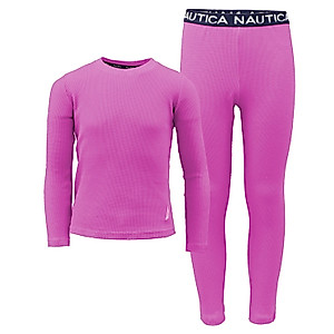 Nautica Girls' 2-Piece Shirt & Pants Base Layer Long Johns Waffle Thermal Underwear Set (Purple, 14/16)