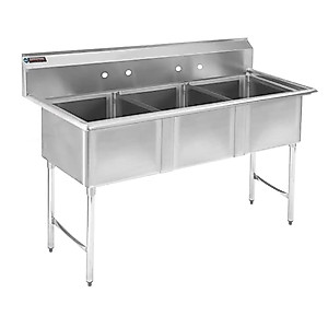 Stainless Steel Commercial Kitchen Sink - DuraSteel 3 Compartment Utility Sink w/Cross Bracing Legs - Triple 24" x 24" x 12" Bowl Size - For Restaurant, Laundry, Garage & Backyard - NSF Certified