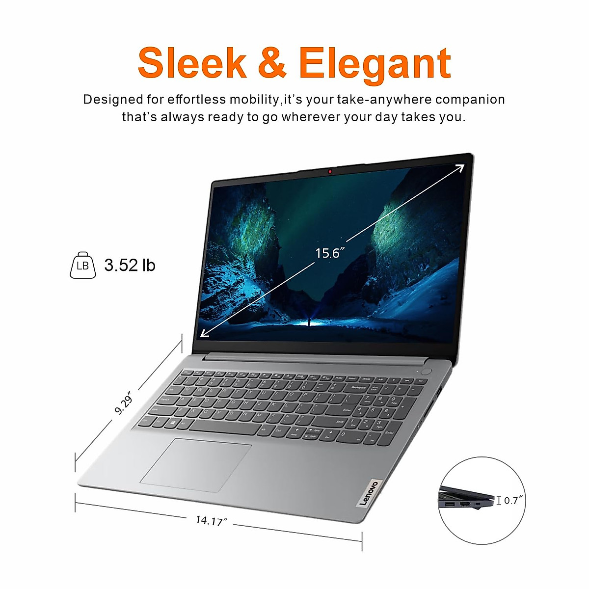 Lenovo IdeaPad 3 17.3" HD+ Notebook Computer, Intel Core i7-1165G7 2.80 GHz, 8GB RAM, 256GB SSD, Windows 11 Home, Arctic Gray