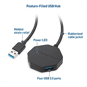 Cable Matters Ultra Mini 4 Port USB Hub with Long 4 ft Extension Cable Tail (USB 3.0 Hub, USB Extension Hub, USB Hub Long Cord, USB Extension Cable Multiple Port) in Black