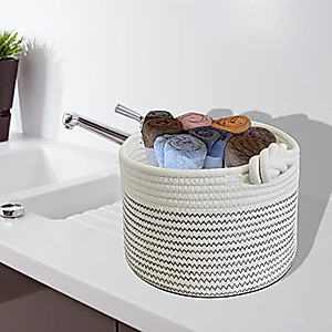 Small Woven Basket,Round Cotton Rope Shelf Storage Basket,Decorative Round Bin for Nursery Bedroom Bathroom,Cute Cat Dog Toy Organizer Basket,10 x 10 x 7 inch Empty Gift Basket