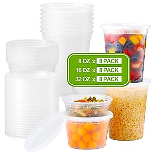 AOZITA 24 Sets Plastic Deli Food Containers With Lids, 8 oz 16oz 32oz Variety pack, Airtight Food Storage Containers, Freezer/Dishwasher/Microwave Safe, Soup Containers For Takeout Food Storage