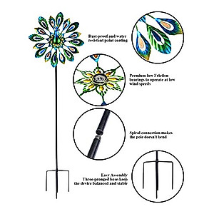MUMTOP Wind Spinner 51" Peacock Double Wind Sculpture is Suitable for Decorating Your Patio, Lawn & Garden