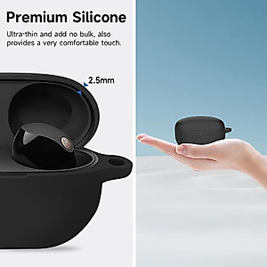 JDHDL for Sony WF-1000XM5 Case Cover with Replacement Ear Tips(S/M/L), Protective Silicone Case for Sony WF-1000XM5 with 3 Pairs Eartips (Black)