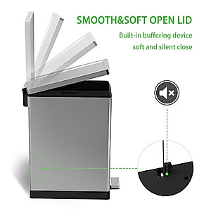 SIMPLYKLEEN Kleen-Fit 45Liter/11.9Gallon Slim Rectangular Trash Can with Soft-Close Foot Pedal, Stainless Steel Heavy-Duty Garbage Can for Kitchen Home Office Bedroom Living Room