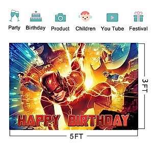 The Flash Backdrop for Birthday Party Decorations Hero Background for Baby Shower Party Cake Table Decorations Supplies Superhero The Flash Theme Banner 5x3ft