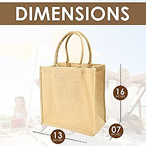 Large 16x7x13 Burlap Jute Reusable Canvas Bag with handles Blank Totes for Gifting, Wedding, Grocery Shopping, Beach Trip, Made With Hidden Cell Phone/Wallet Zipper Pocket (Set Of 3)