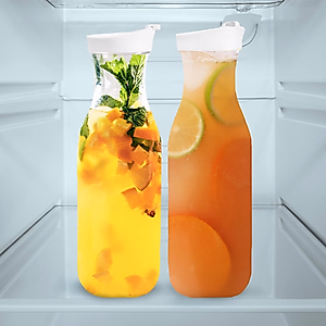 DilaBee Plastic Water Pitcher With Lid Round Carafe Pitchers for drinks, Milk, Smoothie, Iced Tea, Mimosa Bar - BPA-Free - Not Dishwasher Safe (2-Pack, 50 Ounce)