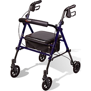 Carex Step 'N Rest Aluminum Rollator Walker With Seat - Rolling Walker For Seniors With Back Support, 6 Inch Wheels, 250lbs Support, Lightweight