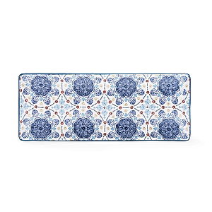 Bico Blue Talavera Ceramic 14 inch Rectangular Serving Platter, Set of 2, for Serving Salad, Pasta, Cheese, Ham, Appetizer, Microwave & Dishwasher Safe