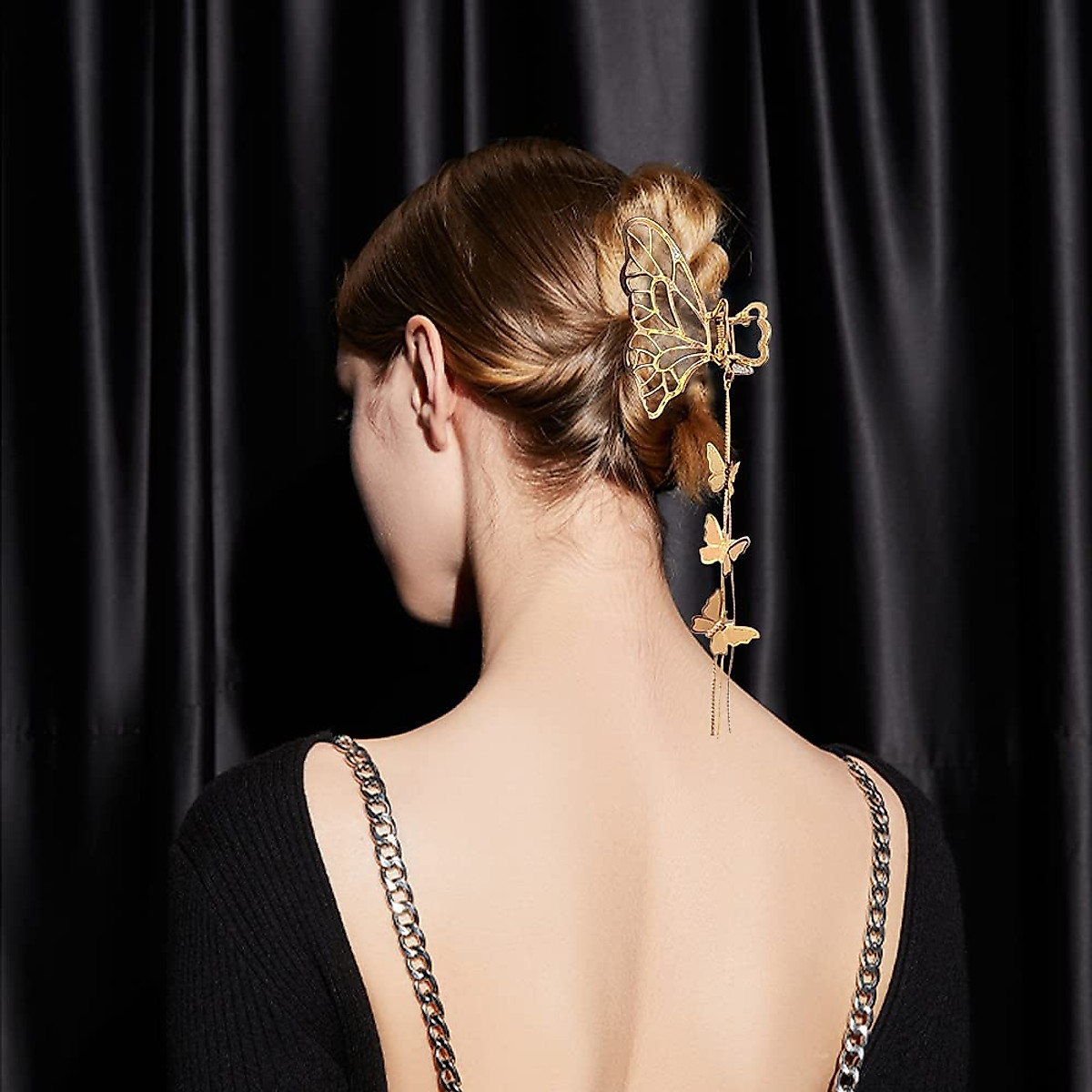 4 PACK Metal Big Gold Butterfly Hair Clips Clamp Tassel Nonslip Claw Hair Accessories for Women Girls for Thinner Thick Styling Fashion Hair Supplies