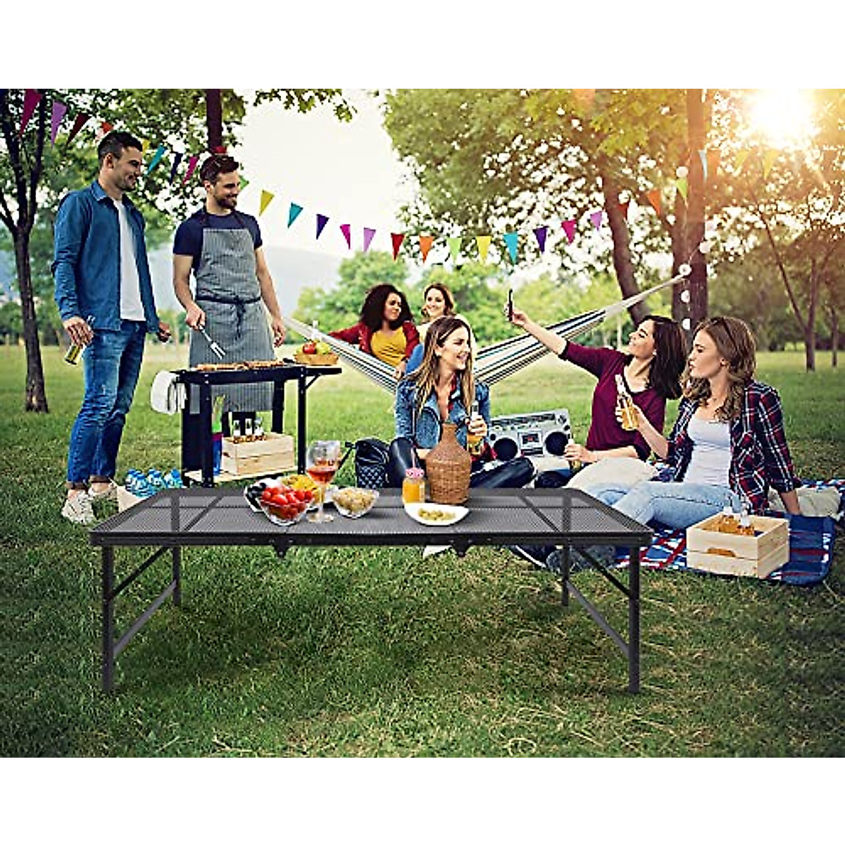 Nice C Table for Grill, Outdoor Picnic Folding Camping Table, Card Table Adjustable Height, Portable Mesh Bag Lightweight, Carry Handle for Outdoor, Beach, Indoor  (23.7” x 15.8” x 10.7”/22.3” Black)