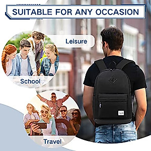 VASCHY Backpack for Men Women, Water-Resistant School Backpack Bookbag Daypack for Teens/College Students Plain Black