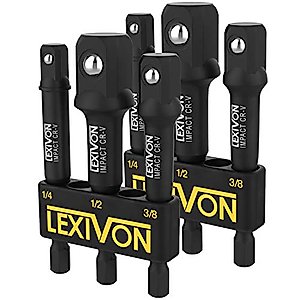 LEXIVON [2-Pack] Impact Grade Socket Adapter Set, 3" Extension Bit With Holder | 3-Piece 1/4", 3/8", and 1/2" Drive, Adapt Your Power Drill To High Torque Impact Wrench (LX-101X2)