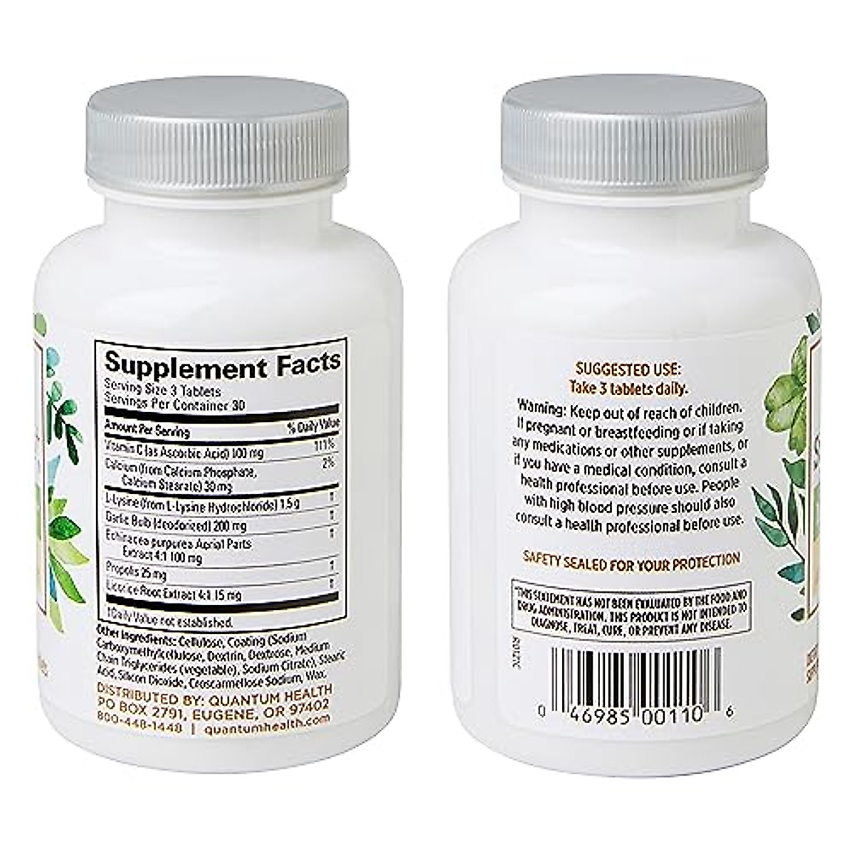 Quantum Health SuperLysine+ Advanced Formula Immune Support Supplement Lysine 1500 mg, Vitamin C Echinacea Licorice Bee Propolis & Odorless Garlic Daily Wellness Blend for Women & Men - 90 Tablets