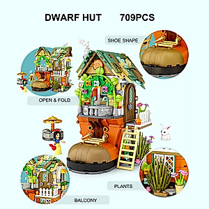 Seyaom Folding Fairy Tale Series House Building Sets, DIY Building Block Creative Construction Play Set,Forest Cabin/Dwarf Cabin Bricks Model Set, for Teens Boys Girls (Dwarf Cabin)