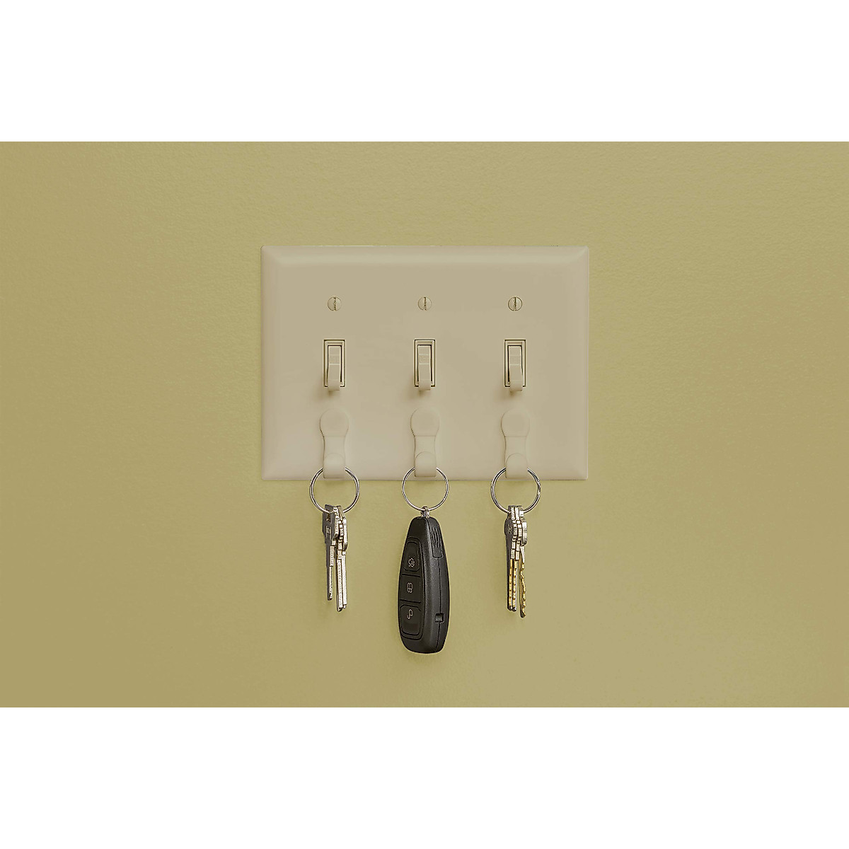 RediHook Key Hook Hanger, No-Drill Keyring Holder Kit, Ivory Beige, Quick Install for Any Standard Wall Plate