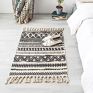 MufHomse Bathroom Doormat 2'x3' Woven Small Area Rug Bohemian Door mat Cotton Modern Floor Mat with Tassel Bathroom Bedroom Outdoor Kitchen Washable Rug