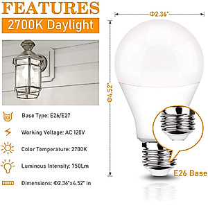 Motion Sensor Light Bulbs,7W (60-Watt Equivalent) E26 Motion Activated Dusk to Dawn Security Light Bulb Outdoor/Indoor for Front Door Porch Garage Basement Hallway Closet(Cold White 2 Pack)
